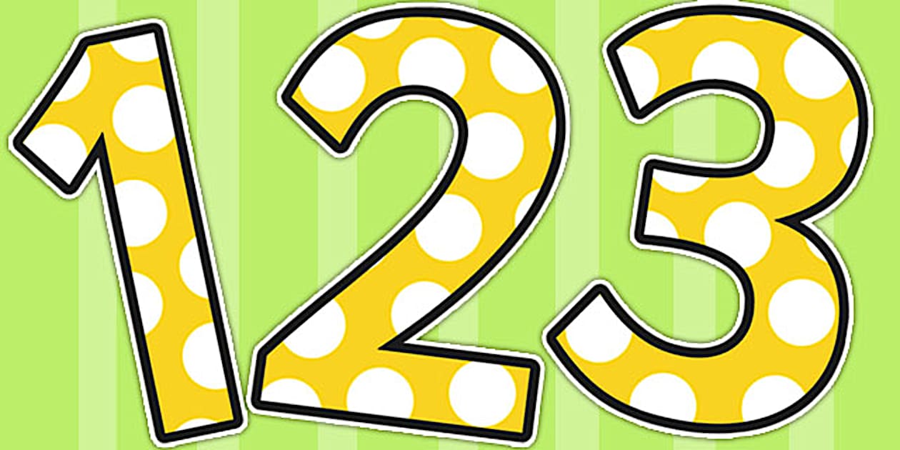 👉 Yellow and White Spots Themed Display Numbers - Twinkl
