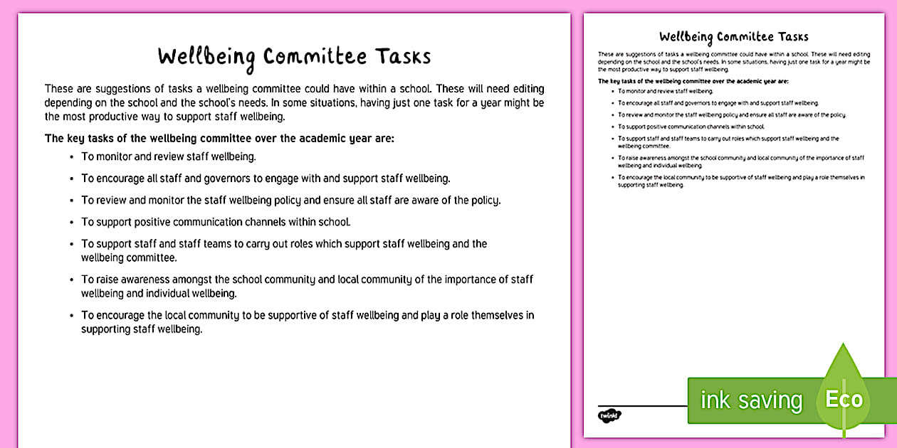 Wellbeing Committee Tasks Adult Guidance (teacher made)