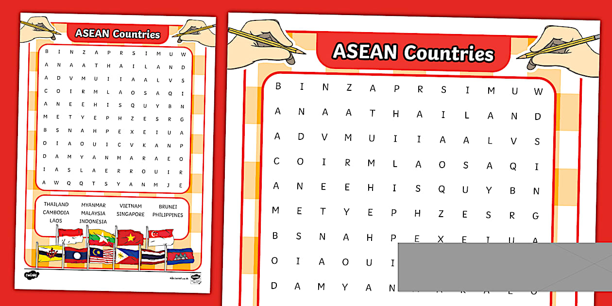 ASEAN Countries Word Search (ENG) (teacher made) - Twinkl