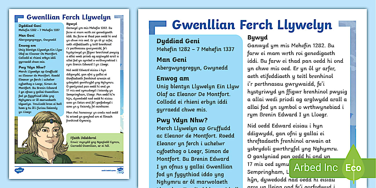 Ffeil Ffeithiau Gwenllian Ferch Llywelyn (teacher made)