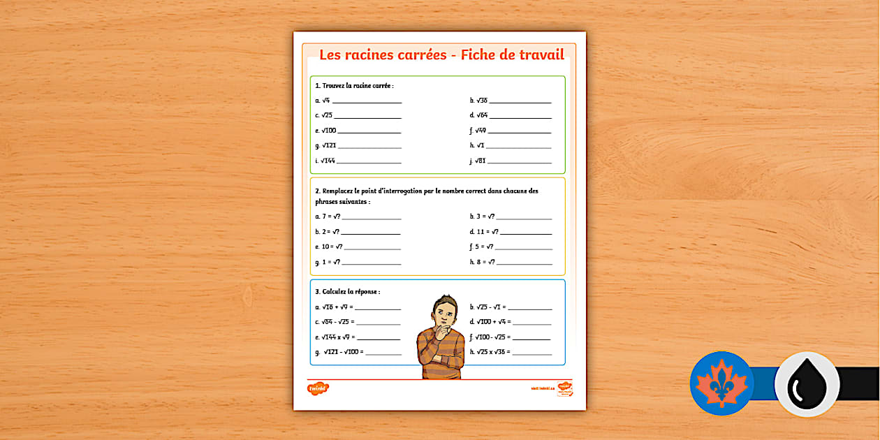 Grade 7 French Square Roots Worksheet