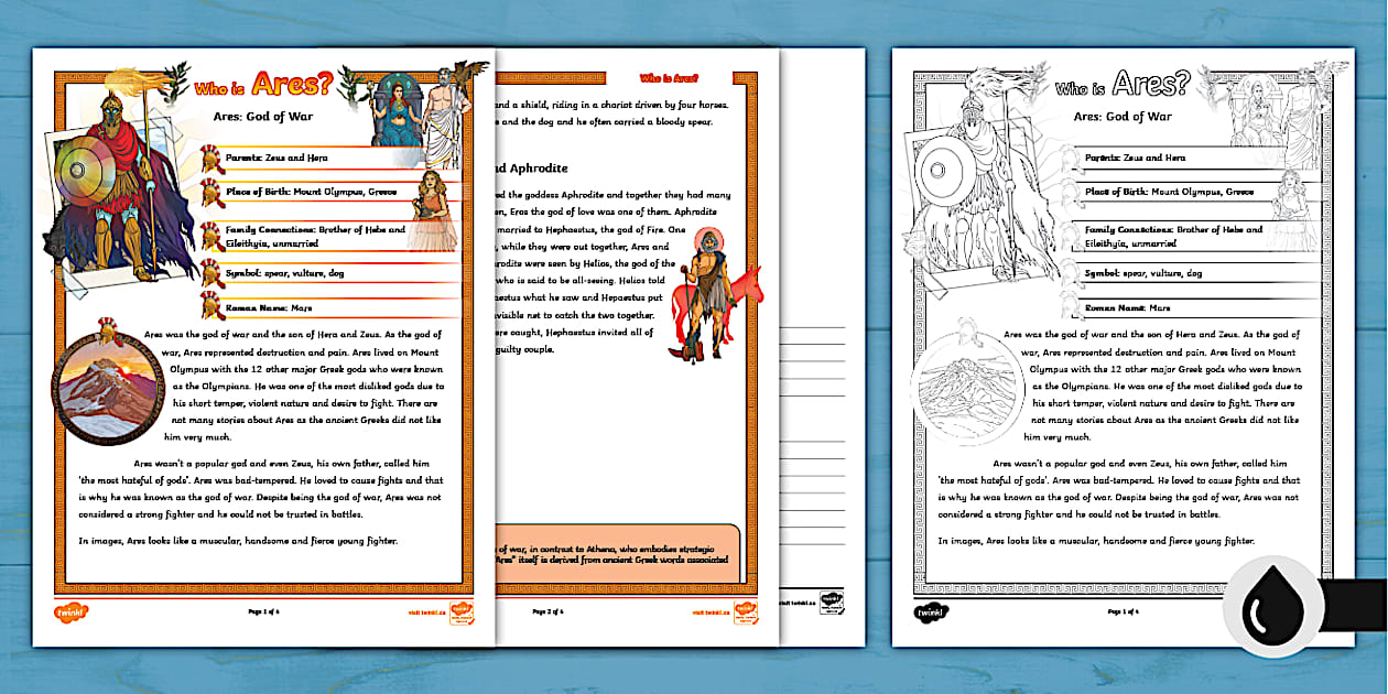 Ares Greek God Intermediate Reading Comprehension - Twinkl