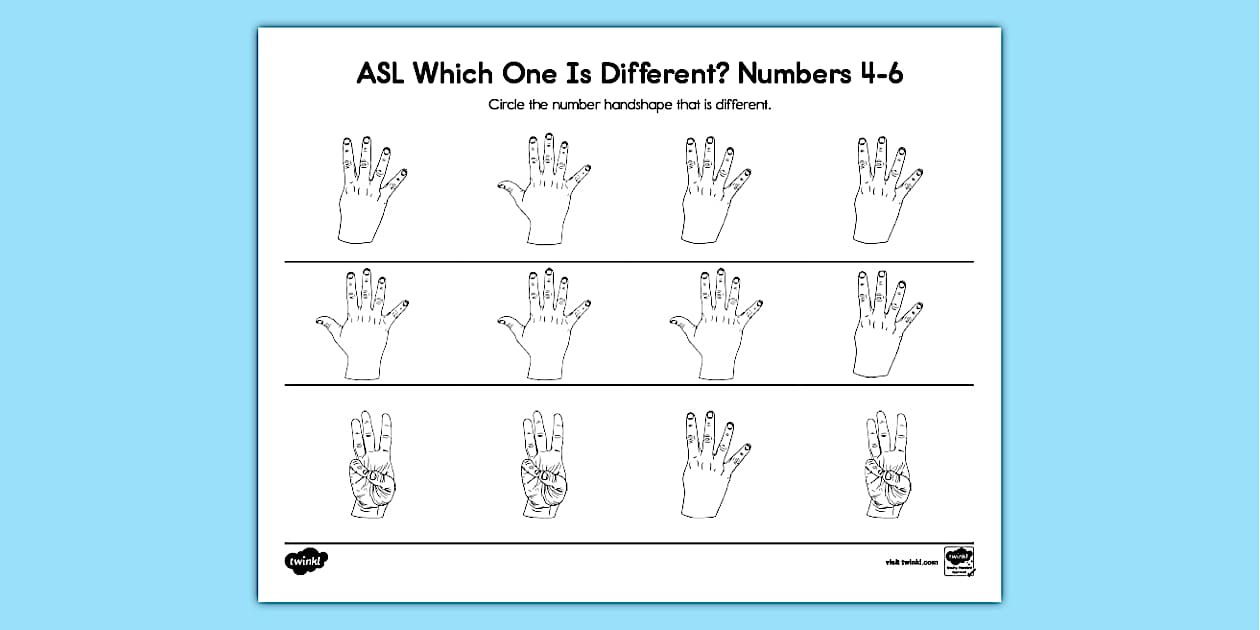 ASL Which One Is Different? Numbers 4-6 Activity Worksheet