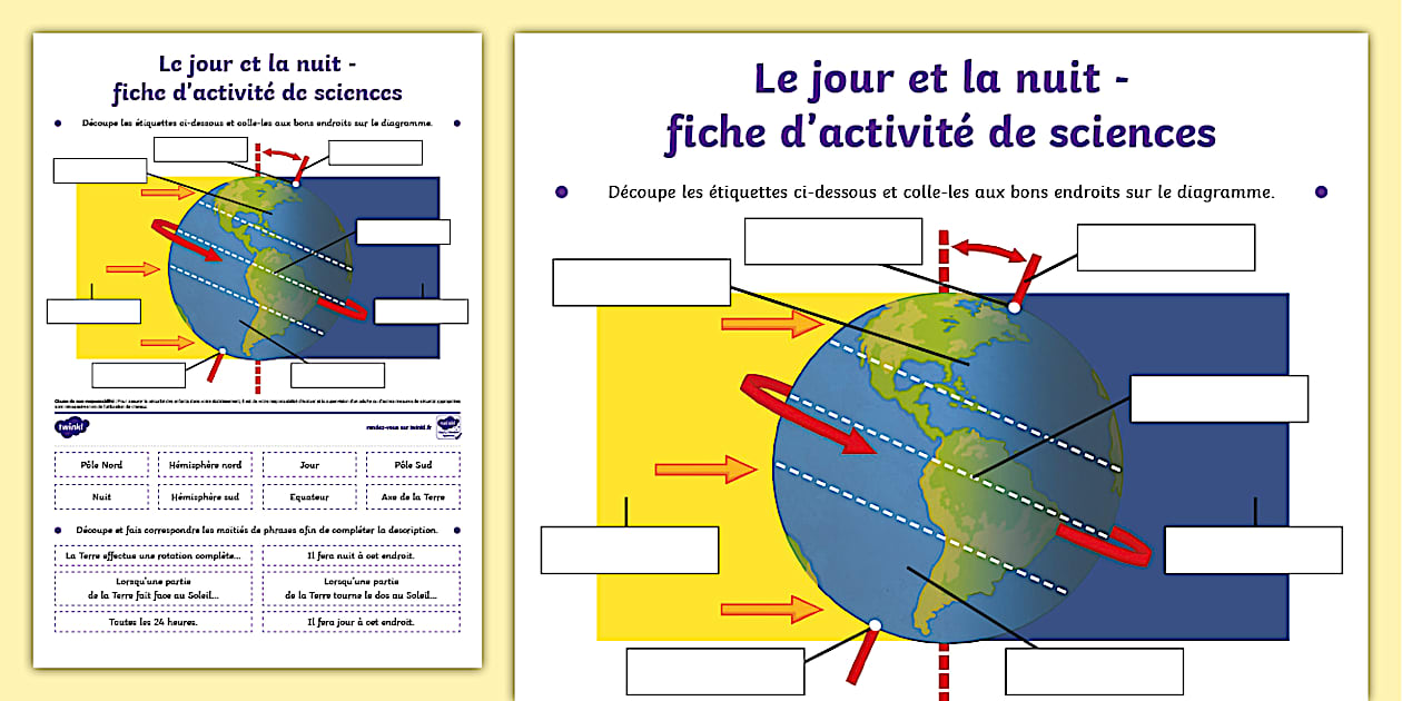Le jour et la nuit - fiche d'activité de sciences - Twinkl