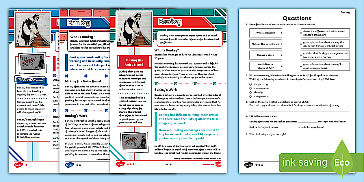 LKS2 Banksy Differentiated Reading Comprehension Activity