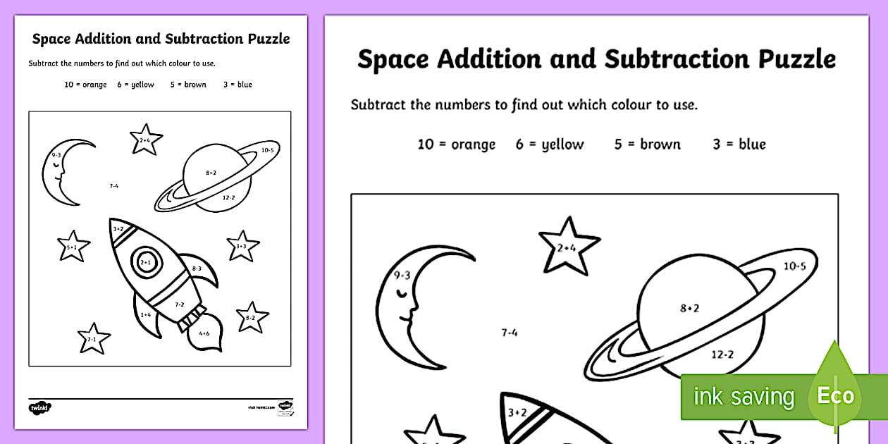 SA Space Addition and Subtraction Puzzle 0 10 - Australia