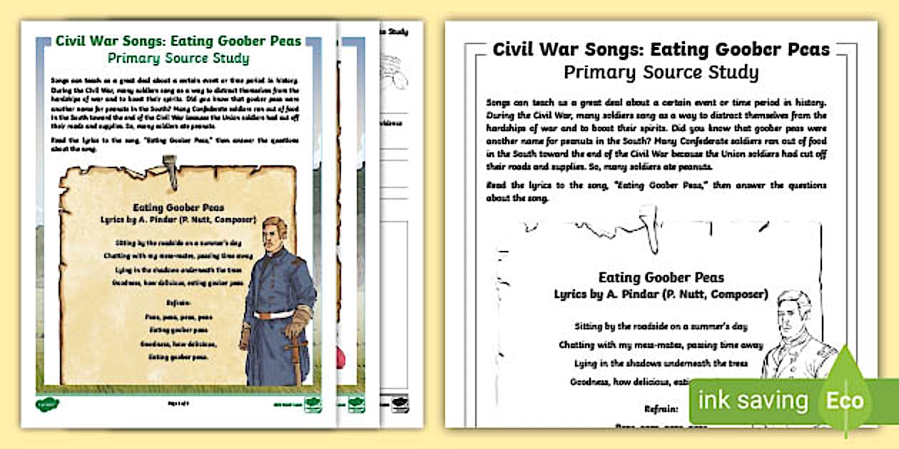 Civil War Song: Eating Goober Peas Primary Source Study