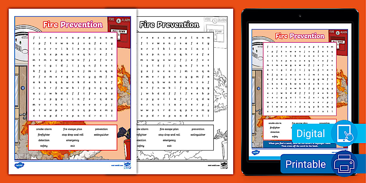 Fire Prevention Word Search for Kids | Twinkl USA - Twinkl