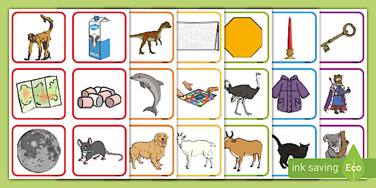 Black and White m,d,g,o,c,k Initial Sounds Picture Cards