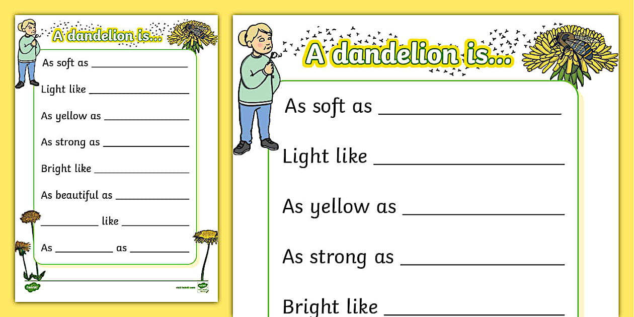 Dandelion Simile Poem Template (teacher made) - Twinkl