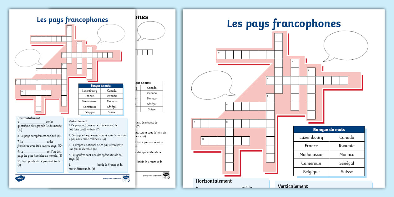Mots croisés - les pays francophones - Twinkl