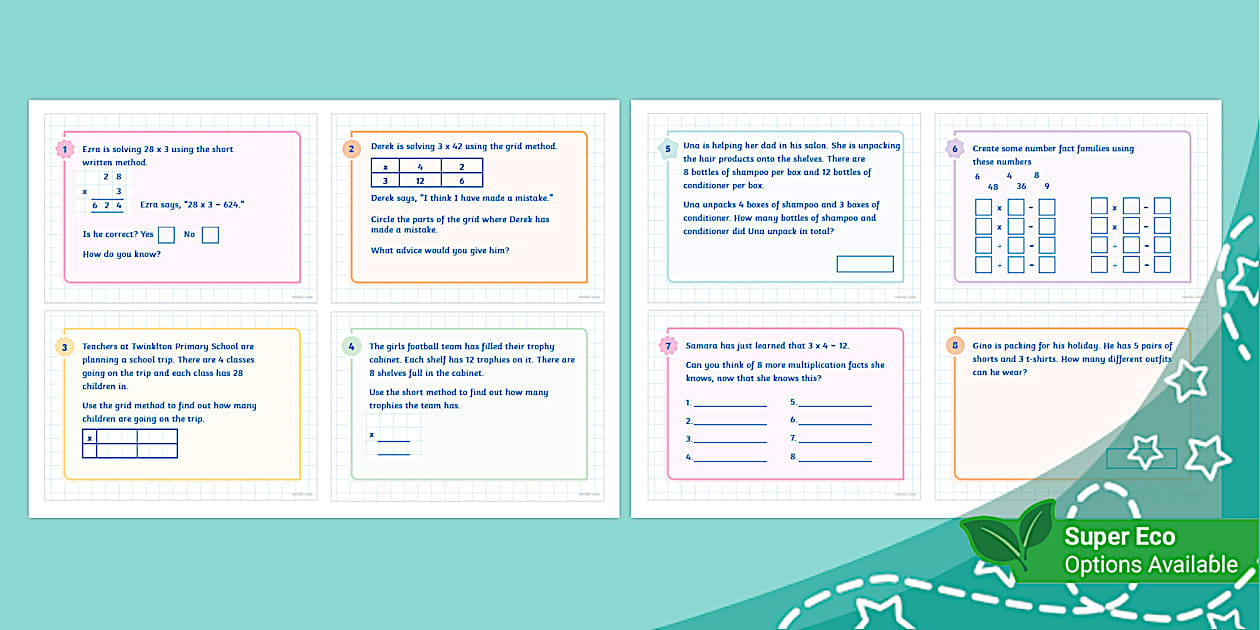 Multiplication: Challenge Cards (Ages 7 - 8) - Twinkl