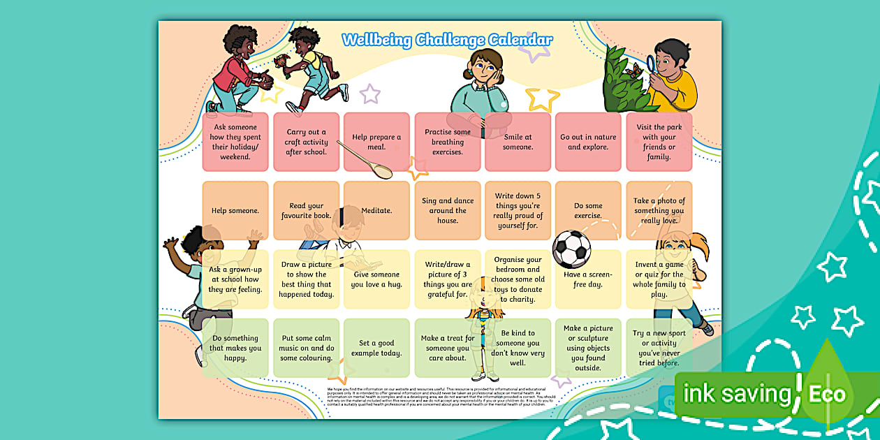 Wellbeing Challenge Calendar (teacher made) - Twinkl