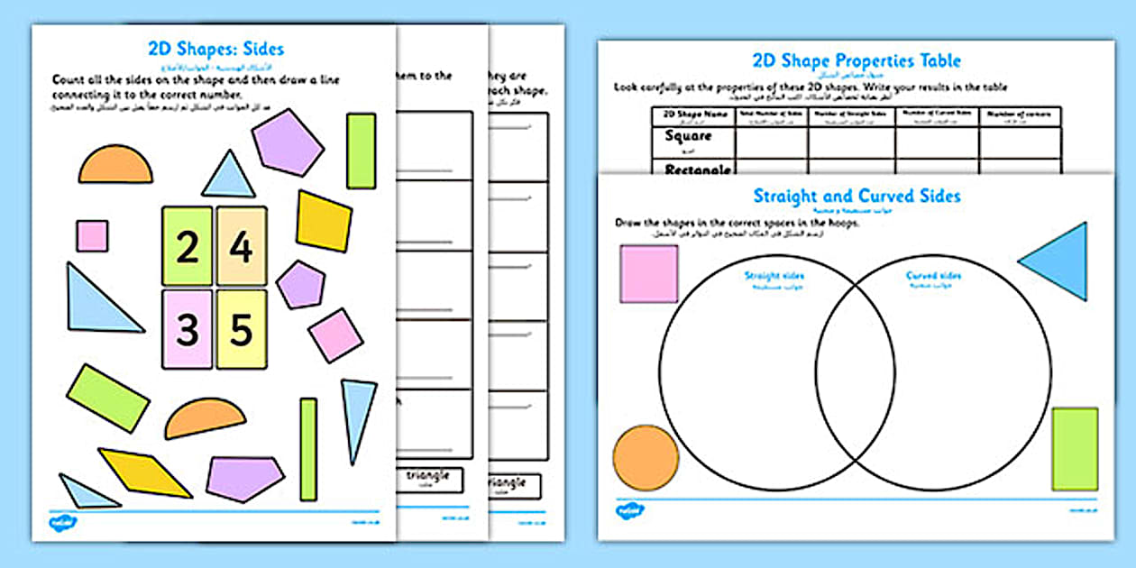 Properties of 2D Shapes Worksheet / Worksheets Arabic Translation