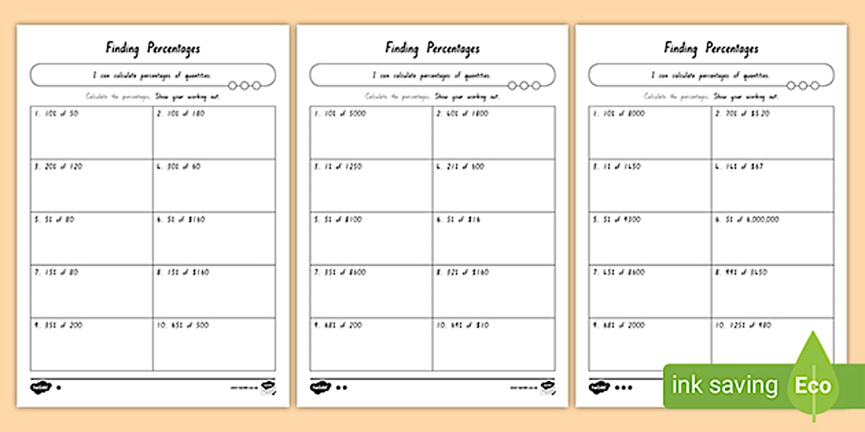 Finding Percentages Differentiated Worksheets - Twinkl
