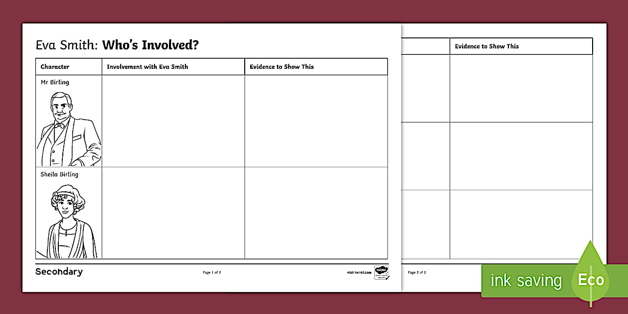 GCSE Eva Smith: Who's Involved? Worksheet / Worksheet
