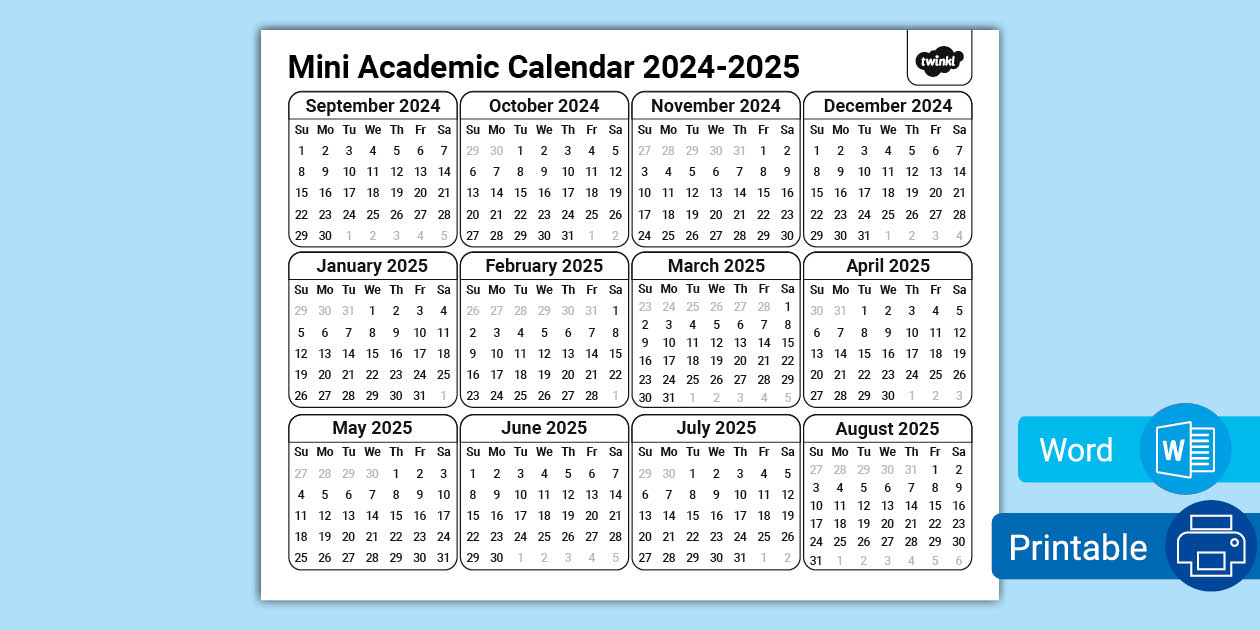 Mini Academic Calendar 2024-2025 (teacher made) - Twinkl
