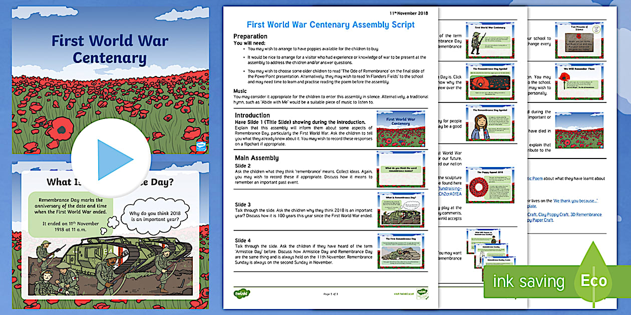 First World War Centenary Whole School Assembly PowerPoint Pack