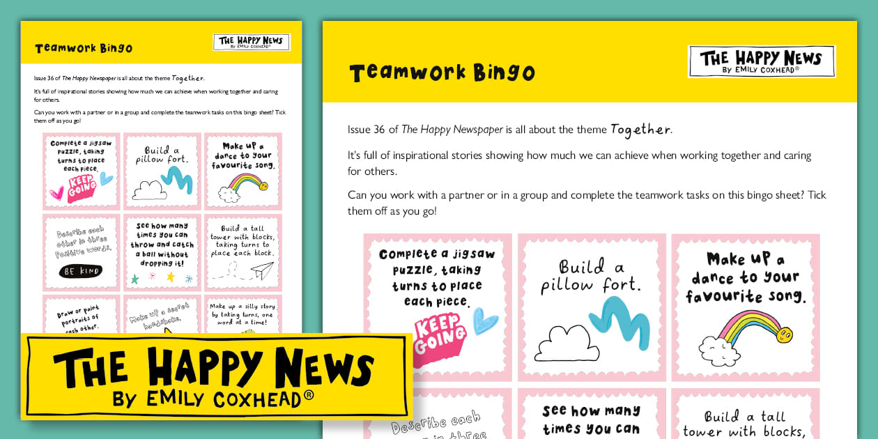 The Happy Newspaper: Teamwork Bingo (Issue 36) - Twinkl