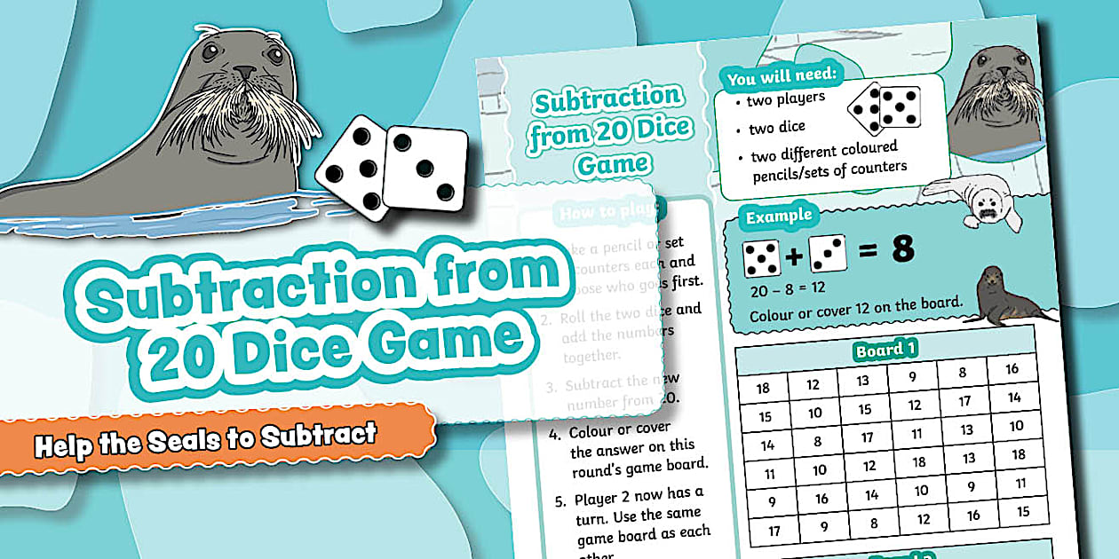 👉 Subtraction from 20 Dice Game - Twinkl - KS1