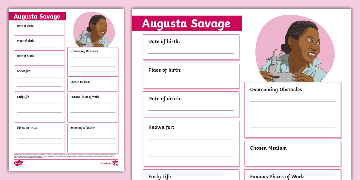 Augusta Savage Fact File Template (teacher made) - Twinkl