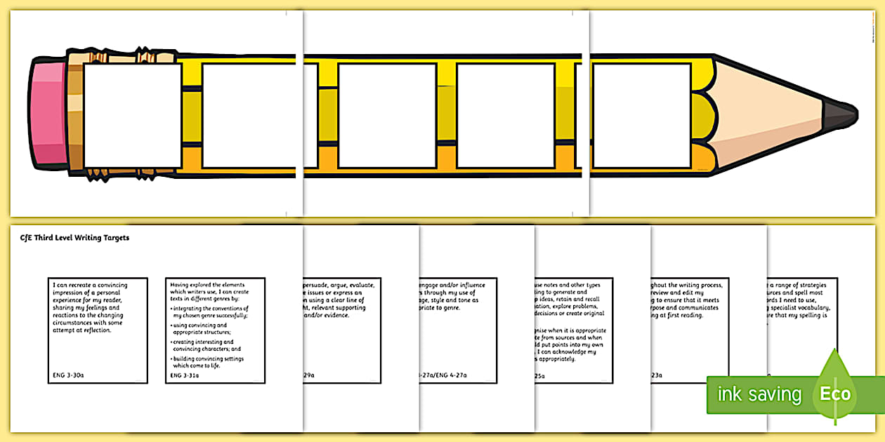 Third Level Writing Targets Visual Aid (teacher made)