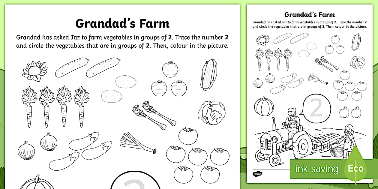 Grandad's Farm Number 2 Vegetable Picking Worksheet / Worksheet