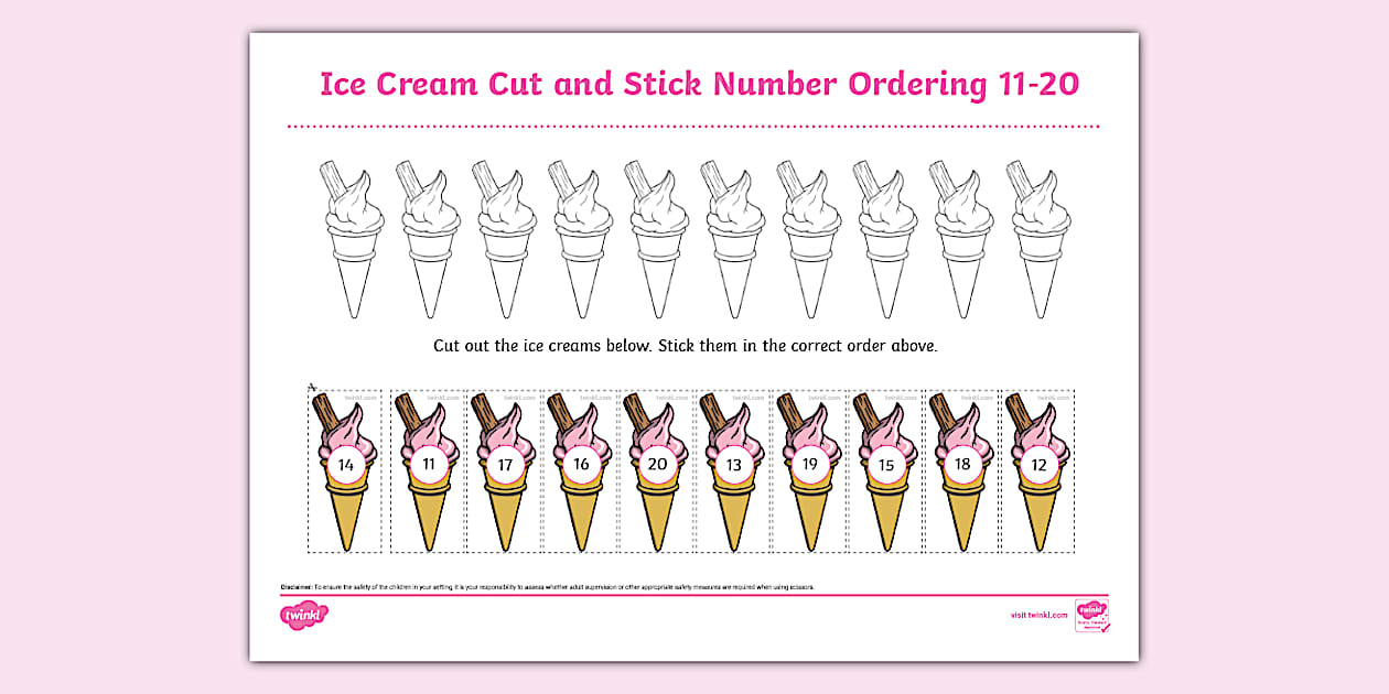 👉 Ice Cream Cut and Stick Number Ordering Activity 11-20