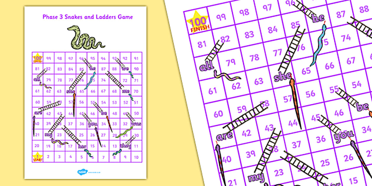 Editable Phase 3 Tricky Words Snakes and Ladders - Twinkl