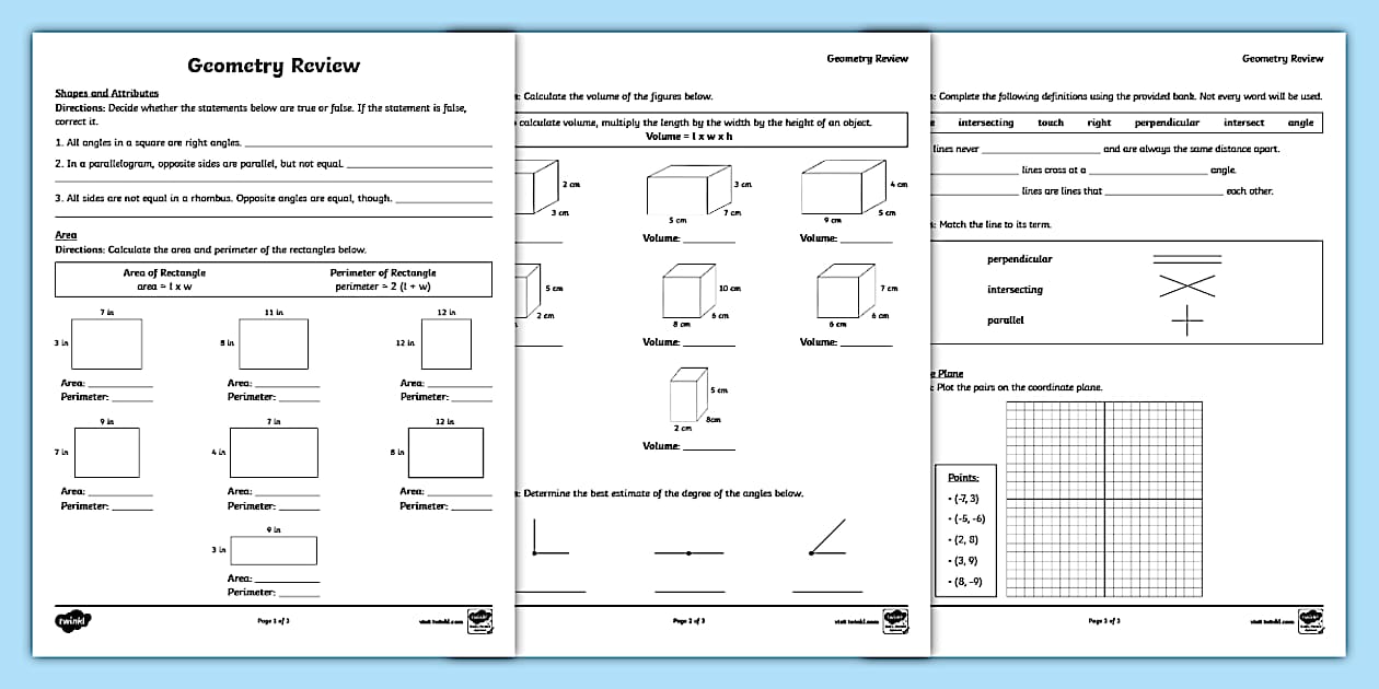 Geometry Review Activity Sheet for 5th Grade | Twinkl USA