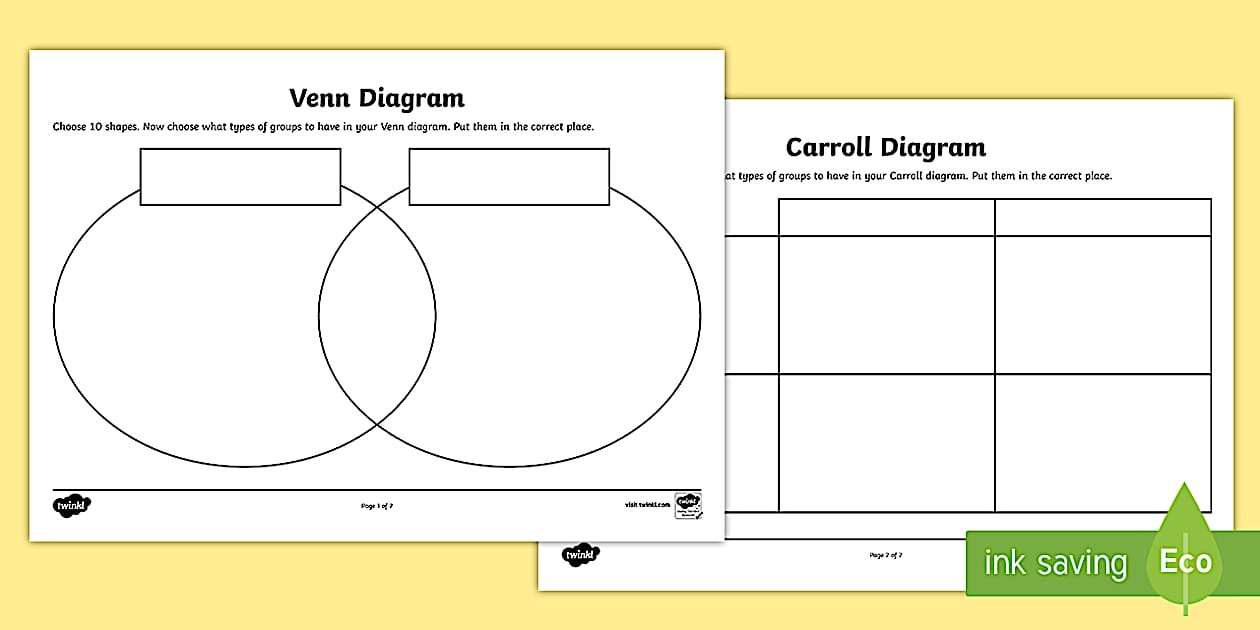 Shapes - Carroll and Venn Diagram Worksheets - Twinkl