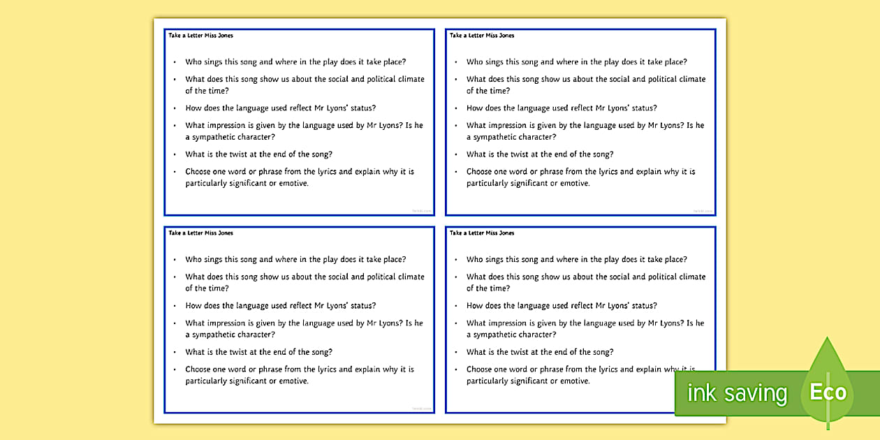 GCSE Take a Letter Miss Jones Question Cards (teacher made)
