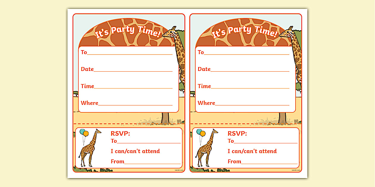 Giraffe Birthday Party Invitation Template (professor feito)
