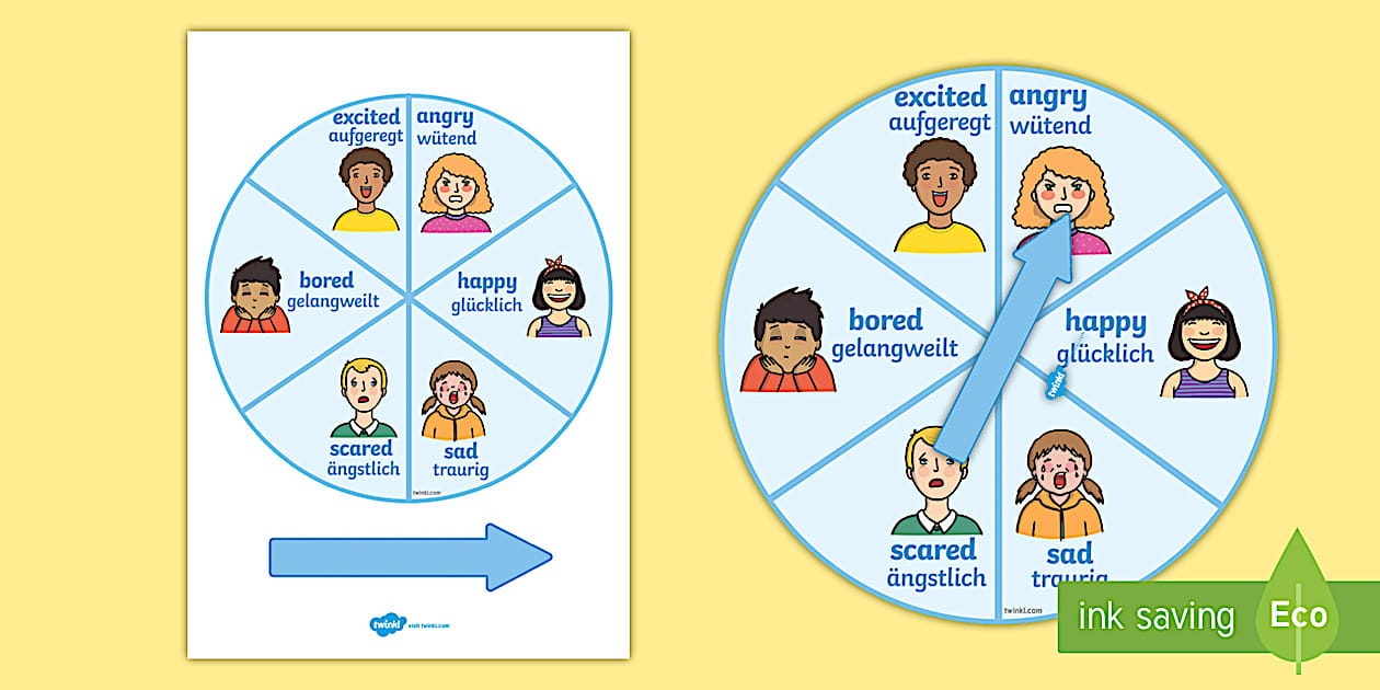 Emotions Spinner Activity English/German - Emotions Spinner