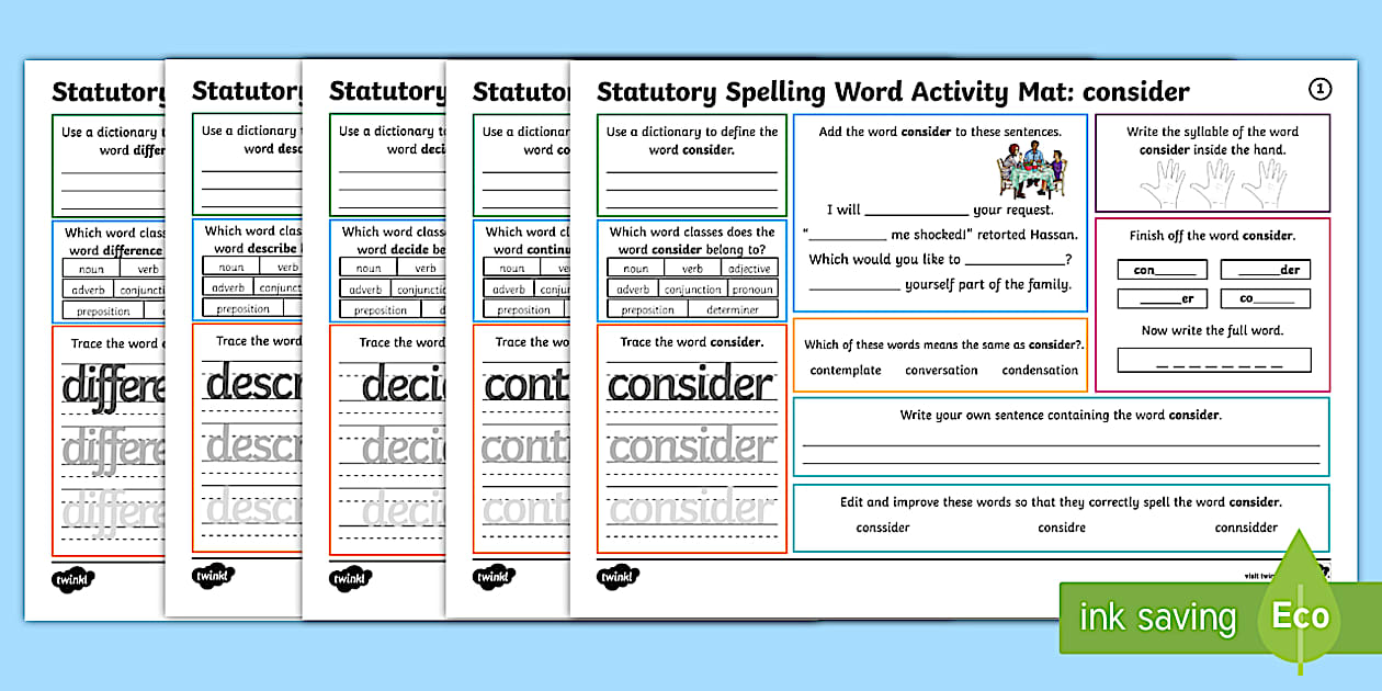Year 3 and 4 Statutory Spelling Words Activity Mat Pack 5