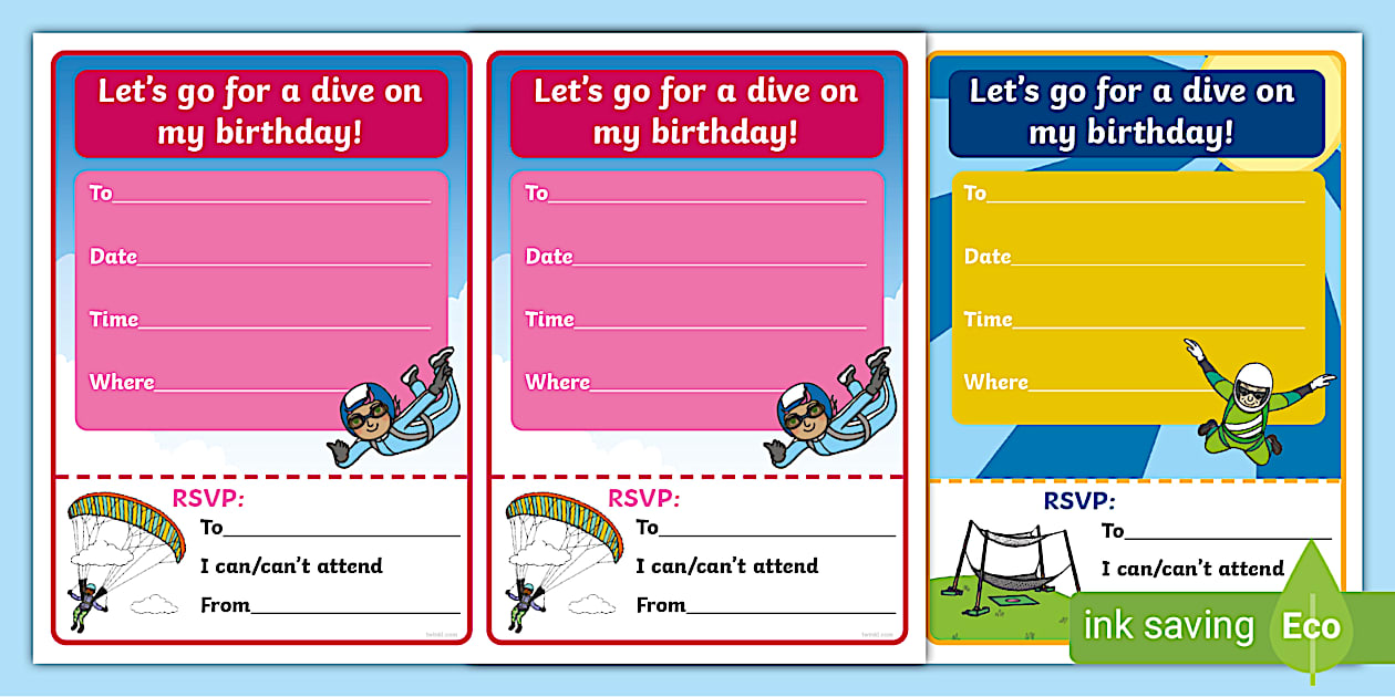 Sky Diving Themed Party Invitations (teacher made) - Twinkl