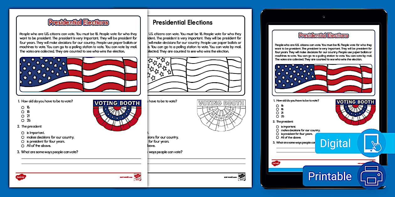 First Grade Presidential Election Reading Passage - Twinkl