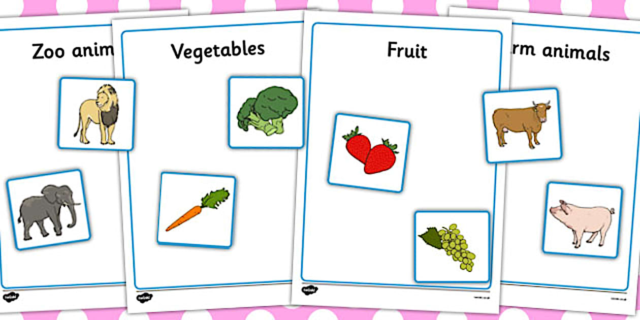 Fruit Vegetables Farm Animals And Zoo Animals Sorting Activity