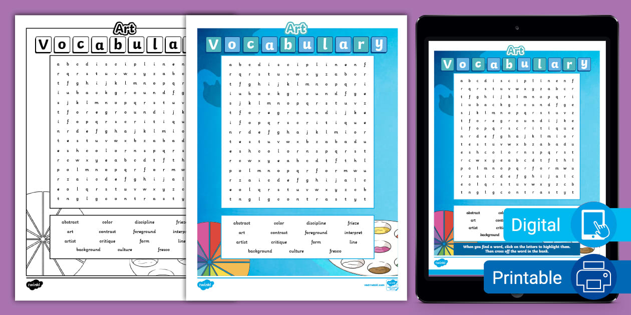Tier 3 Art Vocabulary Word Search for 3rd-5th Grade