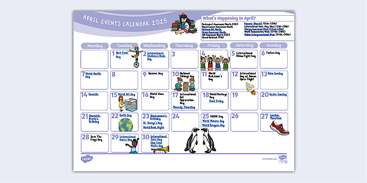 April Events Calendar 2025 (professor feito) - Twinkl