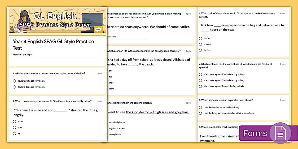 Year 4 SPAG GL Style Practice Paper (teacher made) - Twinkl