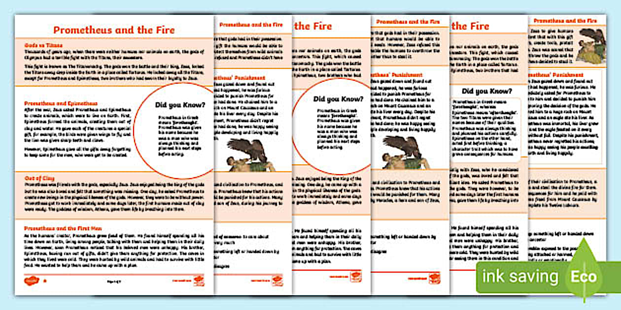 Editable Greek Mythology Prometheus and the Fire Differentiated Reading