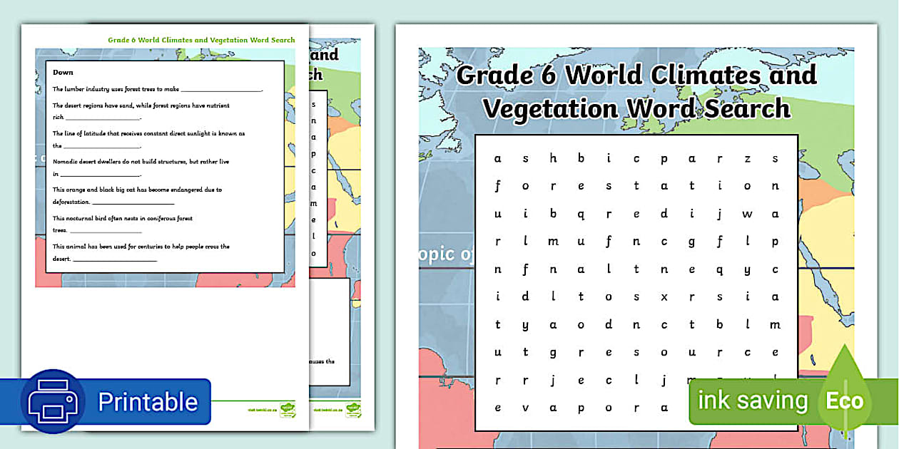 Climates Word Search | Grade 6 | South Africa