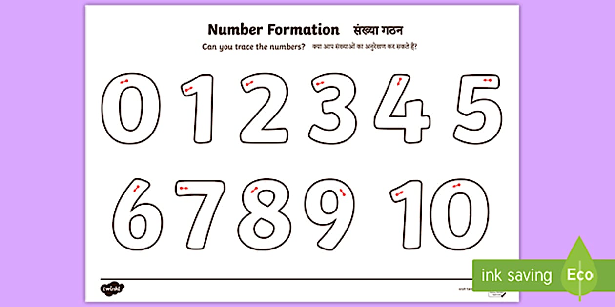 Number Formation Tracing Activity (English/Hindi) - Twinkl