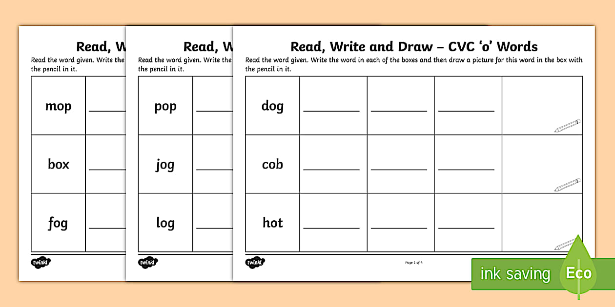 Read, Write and Draw CVC 'o' Words Worksheet / Worksheet