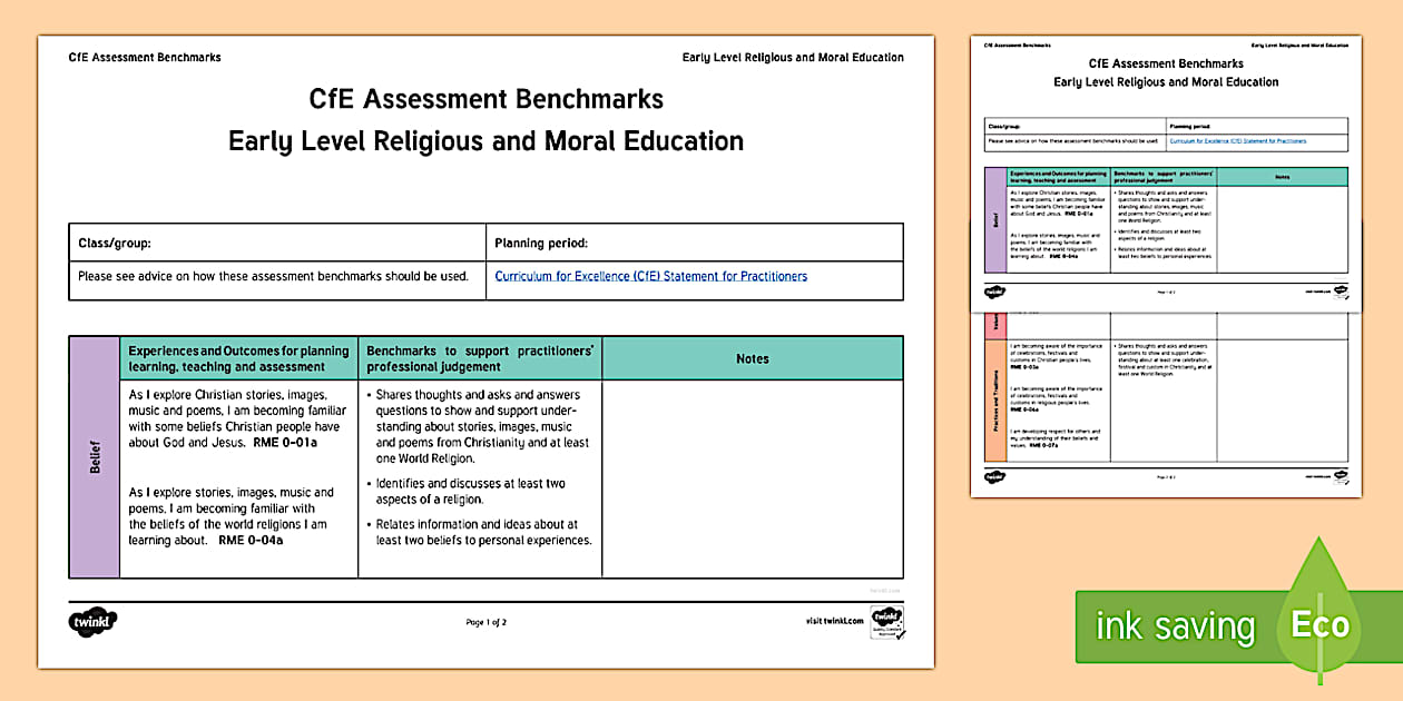 CfE Early Level Religious and Moral Education Benchmarks Assessment Tracker
