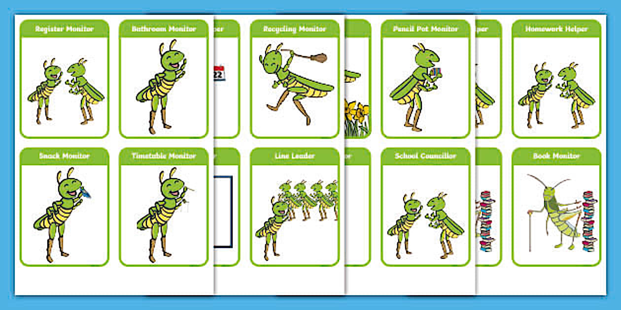 👉 Grasshopper Class Themed Classroom Job Flashcards