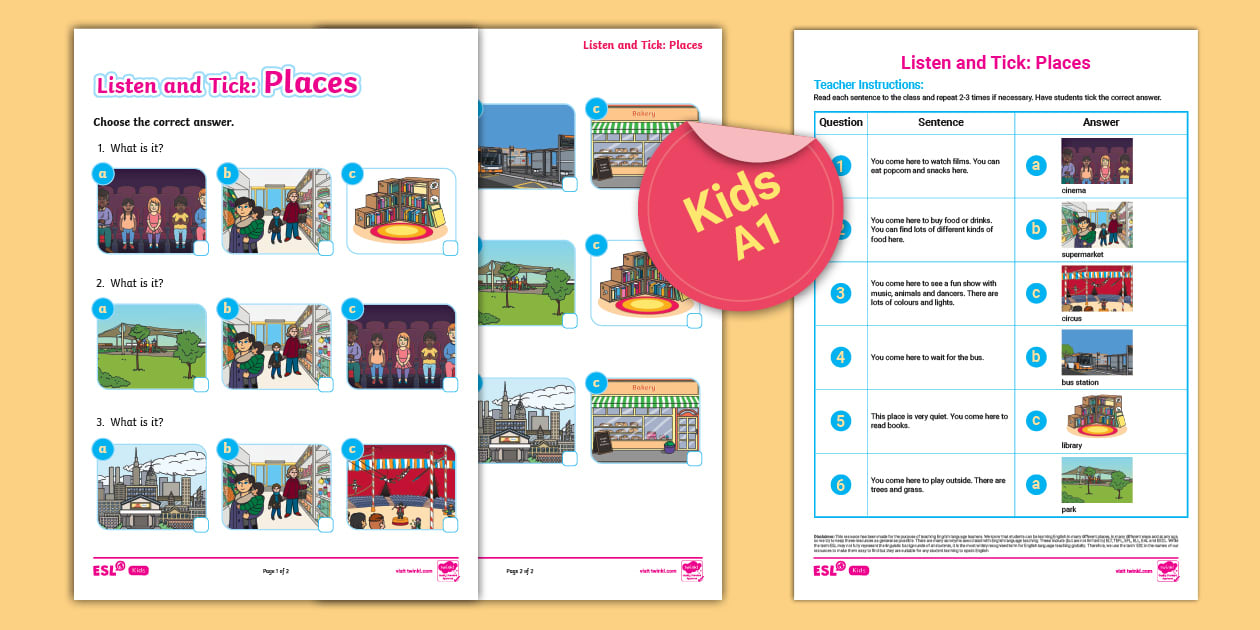 ESL Listen and Tick: Places Listening Activity for Kids