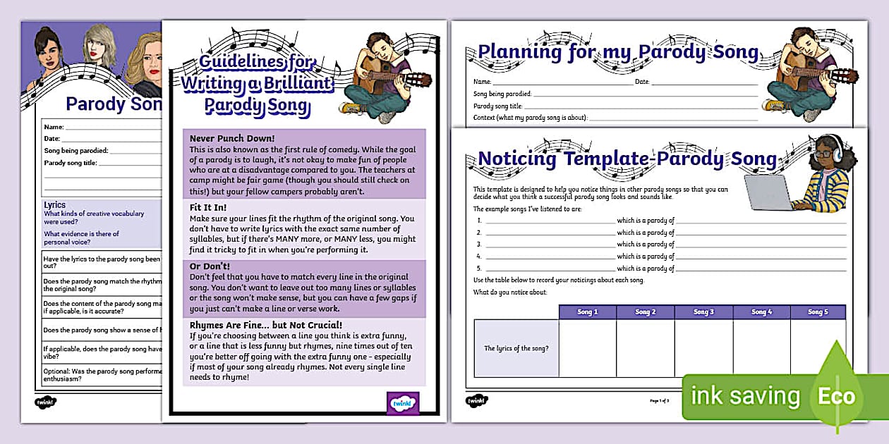 Year 5-8 End of Year Project: Write a Parody Song - Twinkl