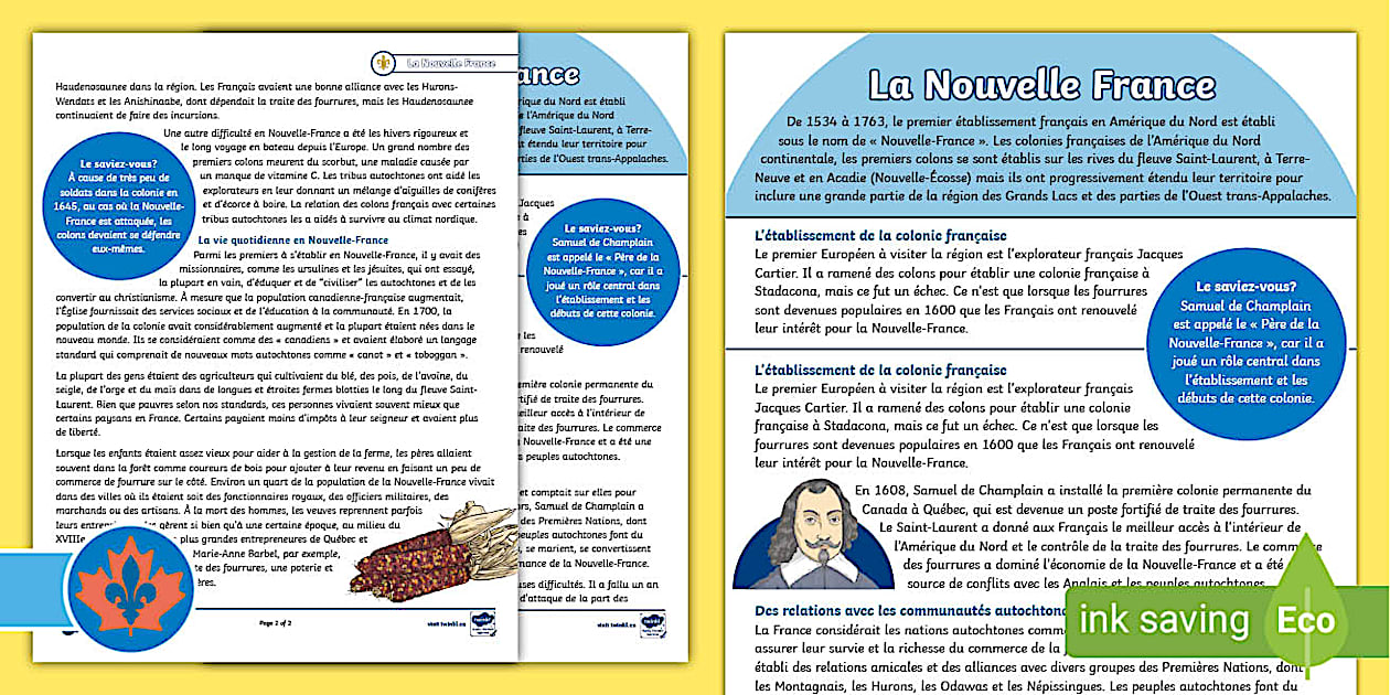 La Nouvelle France Fact File French (professor feito)
